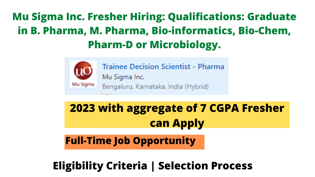 Mu Sigma Inc. Fresher Hiring: Qualifications: Graduate in B. Pharma, M ... Mu Sigma Inc. Fresher Hiring: Qualifications: Graduate in B. Pharma, M ...