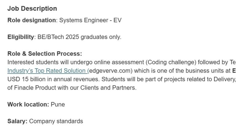 EdgeVerve Off Campus Fresher Drive 2026 for 2025 Batch-Systems Engineer ...